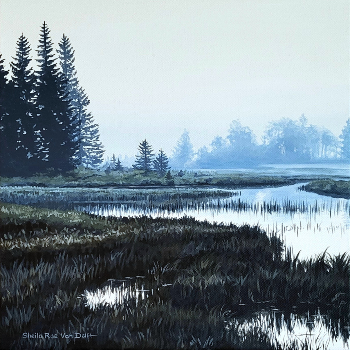 Sheila Rae Van Delft - Beside the Water - Acrylic on canvas – Square ...